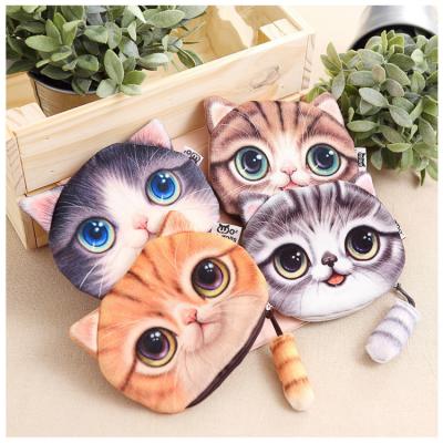 China Customized Color Plush Make-up Bag with 3D Cat Coin Purse and Animal Print Tail Zipper for sale