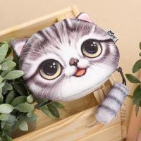 China Customized Color Plush Make-up Bag with 3D Cat Coin Purse and Animal Print Tail Zipper for sale