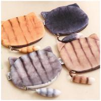 China Customized Color Plush Make-up Bag with 3D Cat Coin Purse and Animal Print Tail Zipper for sale