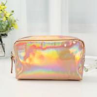 China PU Cosmetic Bag Custom Logo Holographic Silver Purple Waterproof Zipper Pouch Rose Gold Makeup Bag Fashion for sale