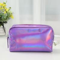 China PU Cosmetic Bag Custom Logo Holographic Silver Purple Waterproof Zipper Pouch Rose Gold Makeup Bag Fashion for sale