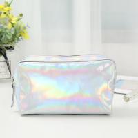 China PU Cosmetic Bag Custom Logo Holographic Silver Purple Waterproof Zipper Pouch Rose Gold Makeup Bag Fashion for sale