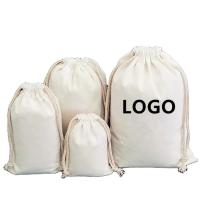 China Reusable School Bag Trolley Custom Logo Printed Linen Cotton Canvas Drawstring Bag for sale
