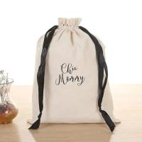 China Reusable School Bag Trolley Custom Logo Printed Linen Cotton Canvas Drawstring Bag for sale