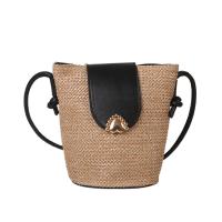 China Summer Style Designer Handmade Round Straw Woven Beach Bucket Bag for Women's Handbag for sale
