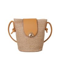 China Summer Style Designer Handmade Round Straw Woven Beach Bucket Bag for Women's Handbag for sale