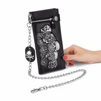 China Fashionable Rose Skull Anti Theft Chain Strip Short and Long Wallet Leather Punk Wallet for sale