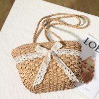 China Open Closure Customized Color Straw Bag Lace Bow Woven Bag for Seaside Vacation Beach Women for sale
