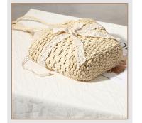 China Open Closure Customized Color Straw Bag Lace Bow Woven Bag for Seaside Vacation Beach Women for sale
