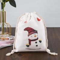 China Customized Logo 2022 Christmas Drawstring Sacks 100% Cotton Santa Stockings Candy Nuts Gift Package Bag for sale