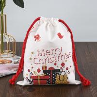China Customized Logo 2022 Christmas Drawstring Sacks 100% Cotton Santa Stockings Candy Nuts Gift Package Bag for sale