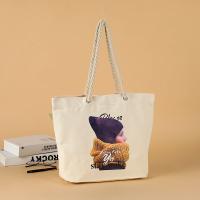 China Open Closure Unisex Large Straw Cotton Tote with Waterproof Lining and Rope Handles for sale