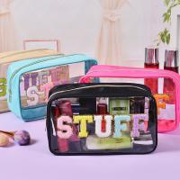 China Travel Embroidery Alphabet Waterproof Transparent Pvc Toiletry Bag with Large Capacity for sale