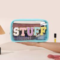 China Travel Embroidery Alphabet Waterproof Transparent Pvc Toiletry Bag with Large Capacity for sale