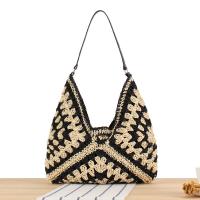 China Women's Eco-friendly Handwoven Beach Bag with Hollow Out Flower Design and PU Leather Strap for sale