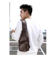 China Customized Size Newest Fashinable Mens PU Leather Chest Bags with USB Charging Port for sale