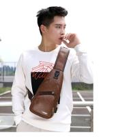 China Customized Size Newest Fashinable Mens PU Leather Chest Bags with USB Charging Port for sale