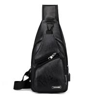 China Customized Size Newest Fashinable Mens PU Leather Chest Bags with USB Charging Port for sale
