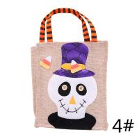 China Open Closure Reusable Halloween Pumpkin Witch Skeleton Linen Bag for Candy Collection for sale