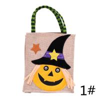 China Open Closure Reusable Halloween Pumpkin Witch Skeleton Linen Bag for Candy Collection for sale