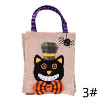 China Open Closure Reusable Halloween Pumpkin Witch Skeleton Linen Bag for Candy Collection for sale