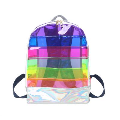 China Stylish Transparent PVC Backpack Women's Jelly Stripe Stitching Rainbow Hologram for Daily for sale