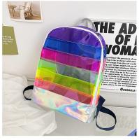 China Stylish Transparent PVC Backpack Women's Jelly Stripe Stitching Rainbow Hologram for Daily for sale