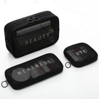 China Solid Pattern Type Nylon Mesh Toiletry Makeup Cosmetic Bag Set with Custom Letters Logo for sale