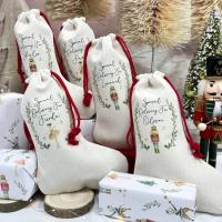 China Sublimation Blanks Santa Sack Christmas Stockings Drawstring Bag with Polyester Lining for sale