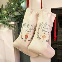 China Sublimation Blanks Santa Sack Christmas Stockings Drawstring Bag with Polyester Lining for sale