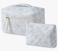 China Lightweight Blue Gingham Makeup Pouch Newest Fashinable Style for Women's Travel Needs for sale