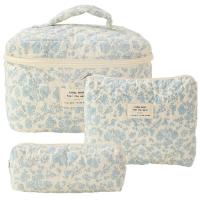 China Lightweight Blue Gingham Makeup Pouch Newest Fashinable Style for Women's Travel Needs for sale
