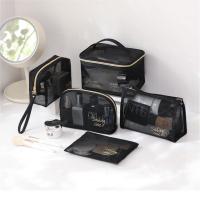 China Zipper Closure Black Mesh Makeup Tools Organizer Beauty Cosmetic Bag for Beauty Lovers for sale