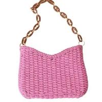 China 2024 Small Fresh Purple Straw Bag Woven Handmade for Seaside Resort Beach Solid Color for sale