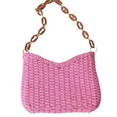 China 2024 Small Fresh Purple Straw Bag Woven Handmade for Seaside Resort Beach Solid Color for sale