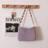 China 2024 Small Fresh Purple Straw Bag Woven Handmade for Seaside Resort Beach Solid Color for sale