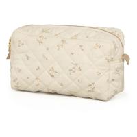 China Solid Pattern Custom Logo Soft Puffy Cotton Bag Quilted Organic Cotton Cosmetic Bag for sale