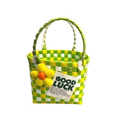 China Colorful Kids Mini Shopping Storage Toy Basket Folding Portable Customized Handbag for sale