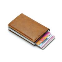 China Customized Color Pop Up PU Leather Metal Wallet Blocking Automatic Aluminium Credit Card Holder Custom for sale