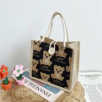 China Customized Lovely Cartoon Bear Printed Plain Cotton Canvas Grocery Shopping Jute Tote Bag for sale