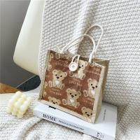 China Customized Lovely Cartoon Bear Printed Plain Cotton Canvas Grocery Shopping Jute Tote Bag for sale