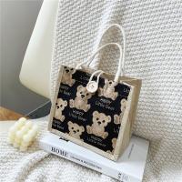 China Customized Lovely Cartoon Bear Printed Plain Cotton Canvas Grocery Shopping Jute Tote Bag for sale