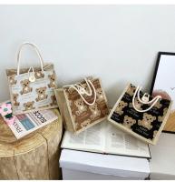 China Customized Lovely Cartoon Bear Printed Plain Cotton Canvas Grocery Shopping Jute Tote Bag for sale