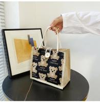 China Customized Lovely Cartoon Bear Printed Plain Cotton Canvas Grocery Shopping Jute Tote Bag for sale