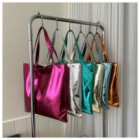 China Soft Tote Handbag Simple Solid Color Shiny Patent Leather for Cute Girl Shopping Bag for sale