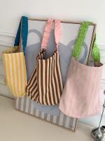 China Summer Must-Have Two-Handle Canvas Shoulder Bag with Eye-Catching Contrasting Stripes for sale