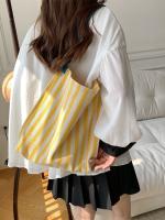China Summer Must-Have Two-Handle Canvas Shoulder Bag with Eye-Catching Contrasting Stripes for sale