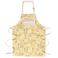 China Custom Logo Print Adjustable Washable Yellow Cotton Kitchen Apron for Restaurant Bar for sale