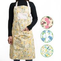 China Custom Logo Print Adjustable Washable Yellow Cotton Kitchen Apron for Restaurant Bar for sale