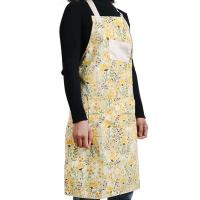 China Custom Logo Print Adjustable Washable Yellow Cotton Kitchen Apron for Restaurant Bar for sale